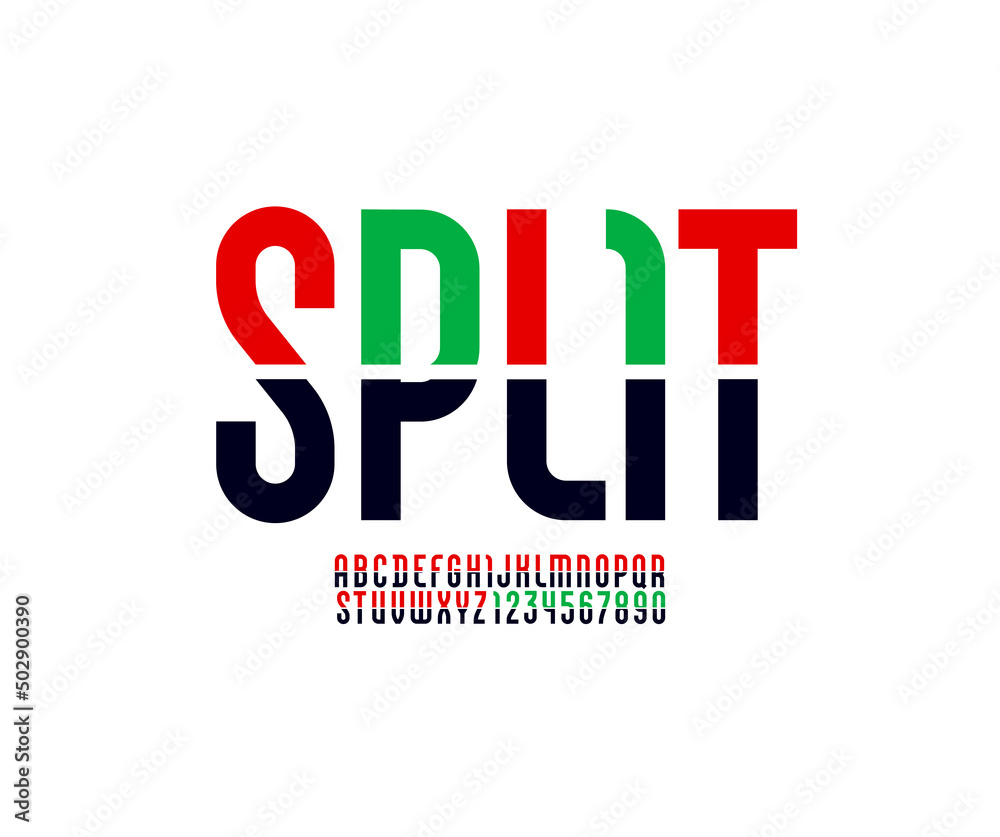 Multi colored font, stencil alphabet, modern letters and numbers Stock ...