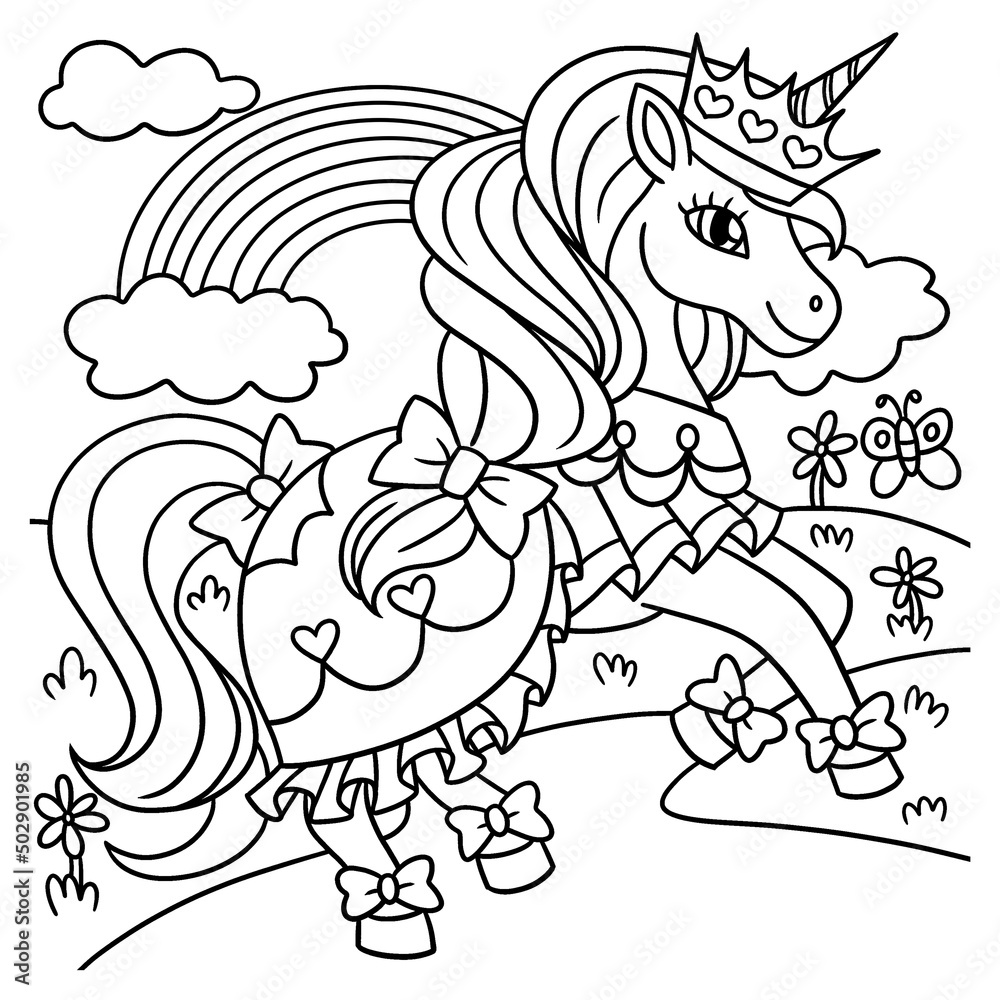 Unicorn Princess Coloring Page for Kids Stock Vector | Adobe Stock