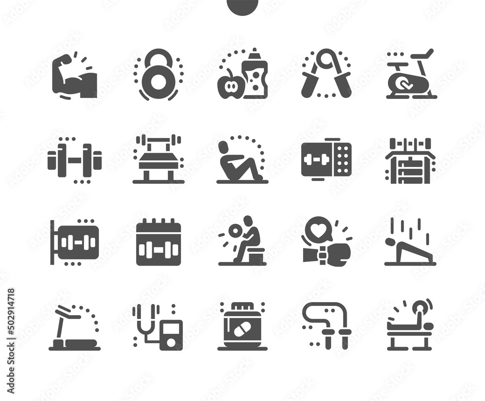 Gym. Sports hall. Sport exercise. Training apparatus. Fruits and drinks ...