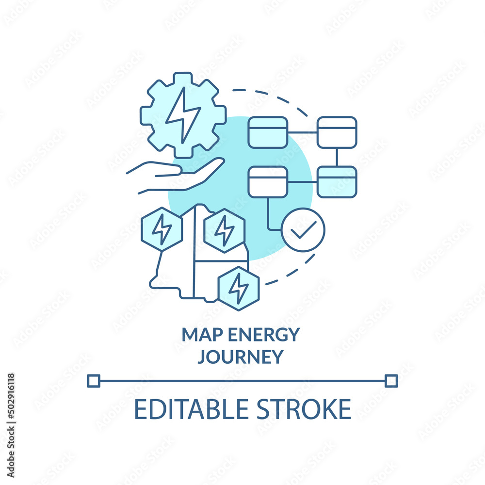Vector de Stock Map energy journey turquoise concept icon. Pathway to energy strategy abstract ...