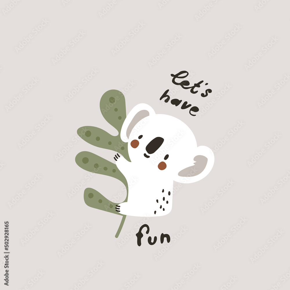 Cute koala print. Cartoon baby koala bear character vector illustration ...