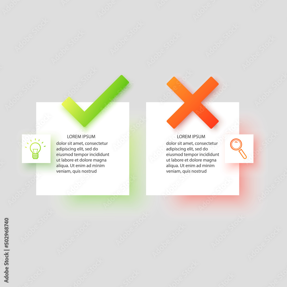 Green check mark icon and red cross mark. checklist signs, approval ...