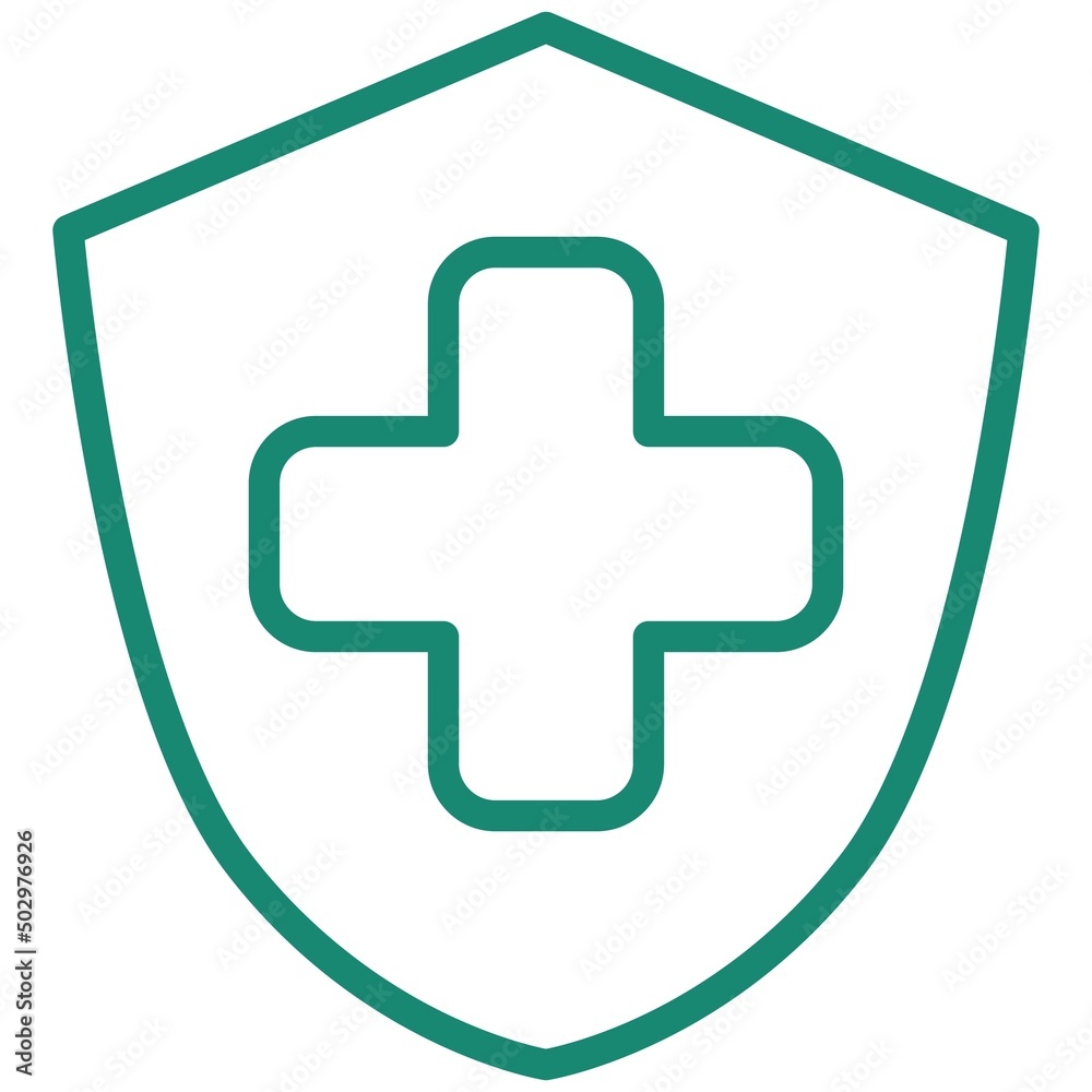 Simple vector modern linear icon of a cross in shield. Turquoise ...