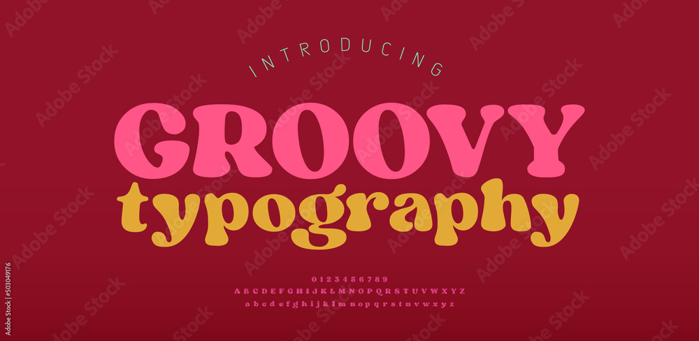 70s retro groovy alphabet letters font and number. Typography ...