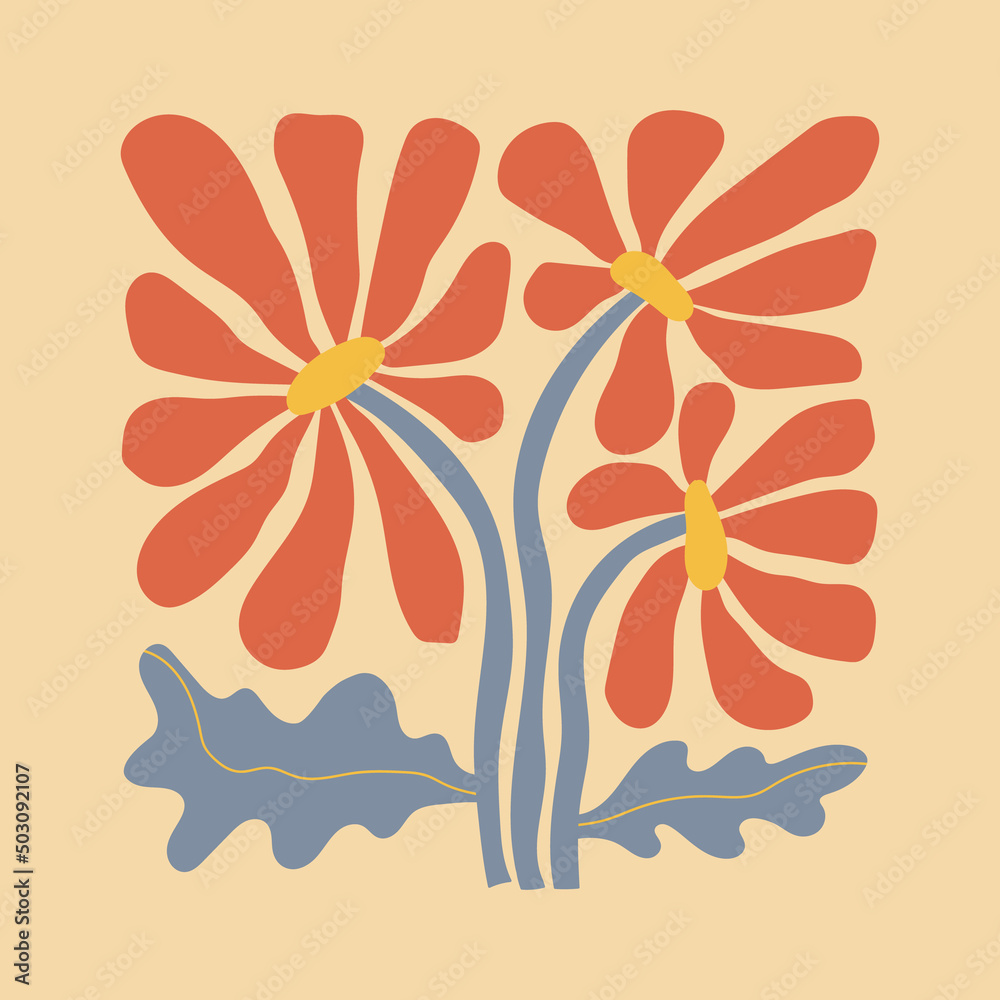 Abstract flower poster in groovy trippy funky style. Organic shapes ...