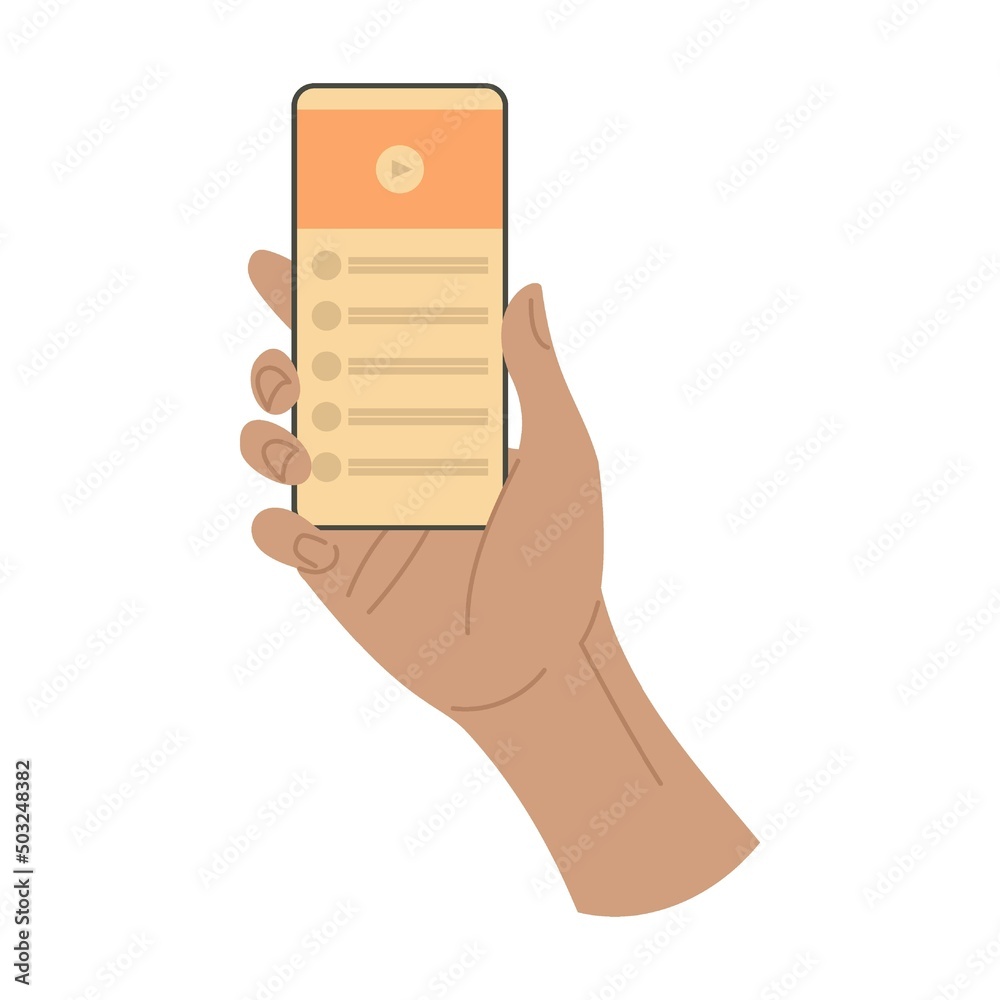 Hand holding smartphone, using mobile apps in smartphone. Cartoon ...