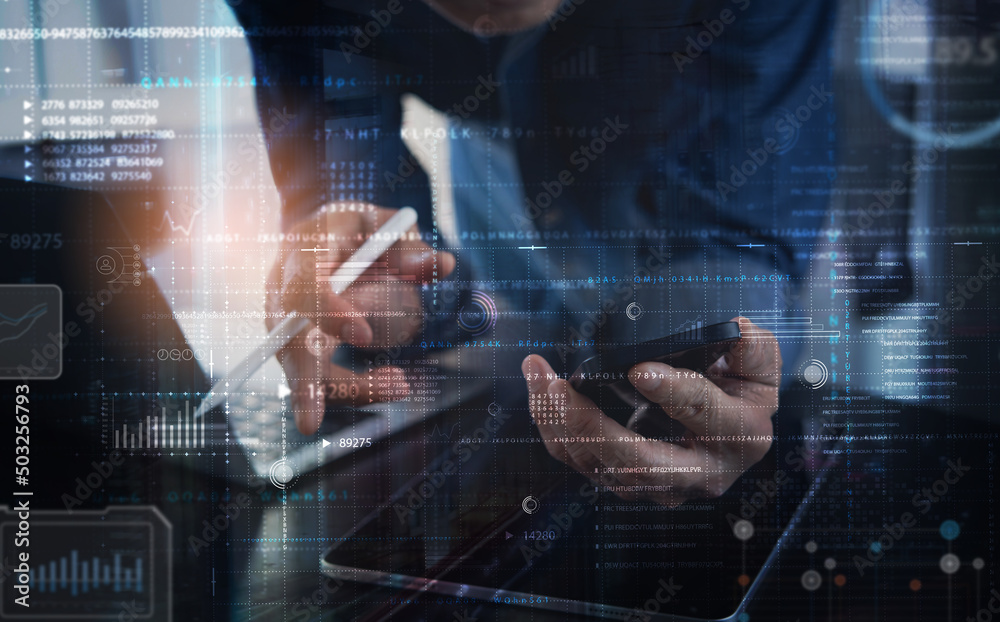Data science, digital technology concept. Computer science engineer ...