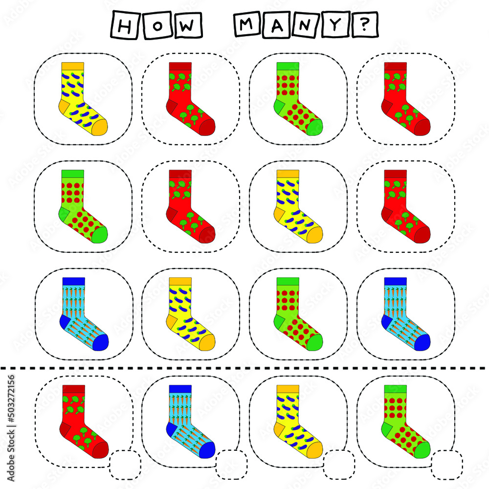 How many counting game with socks. Preschool worksheet, kids activity ...