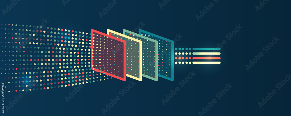 Big data visualization. A dynamic array of information. Data sorting process. Big data stream ...