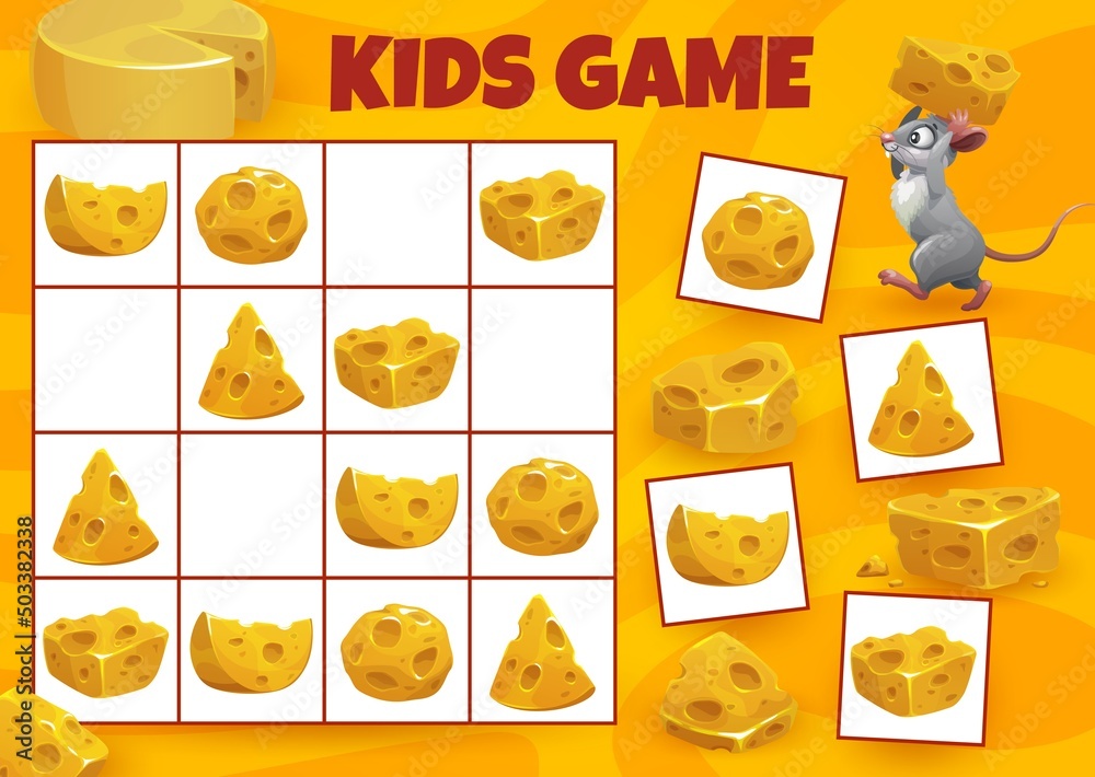 Image vectorielle Stock Cartoon cheese. Sudoku maze game worksheet. Kid ...