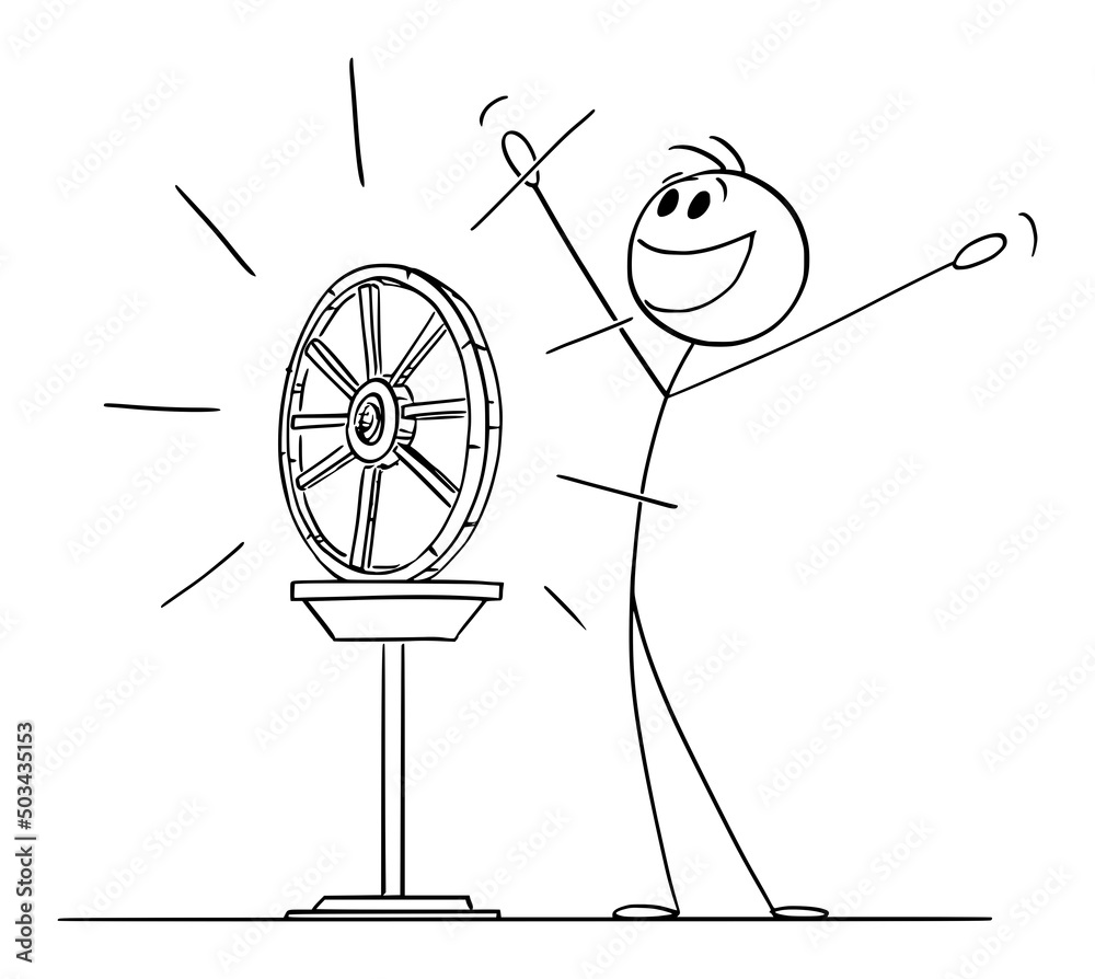 Person Celebrating that Invented Wooden Wheel, Vector Cartoon Stick ...