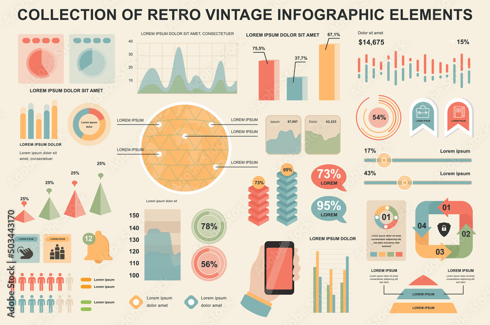 Bundle vintage infographic elements data visualization vector design ...