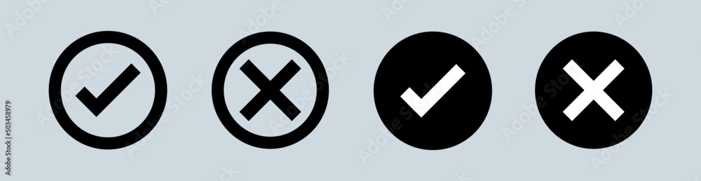 Set of check mark and cross mark in black color. Checkmark checklist ...
