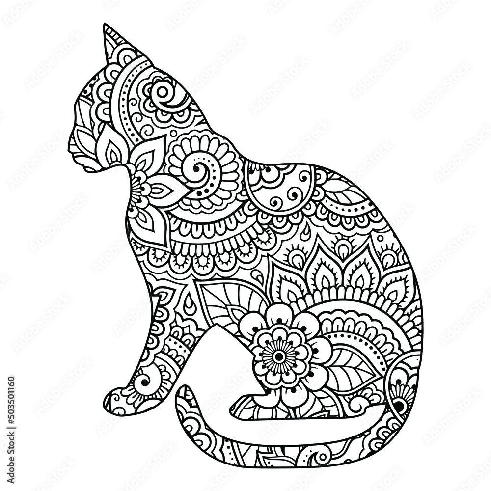 Mandala Cat Coloring Page For Kids Stock Vector | Adobe Stock