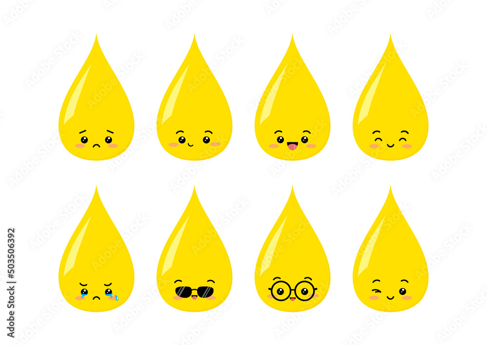 Urine pee drop cartoon character vector icon. Cute happy smiling sad ...