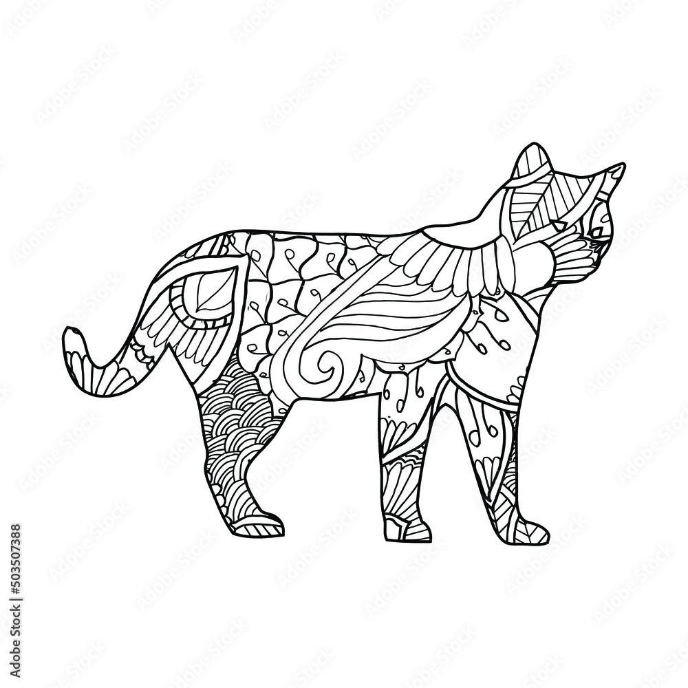 Mandala Cat Coloring Page For Kids Stock Vector | Adobe Stock