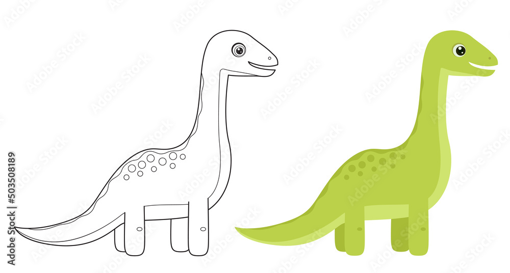 Coloring page outline of cute Brontosaurus. Cartoon vector dinosaur ...