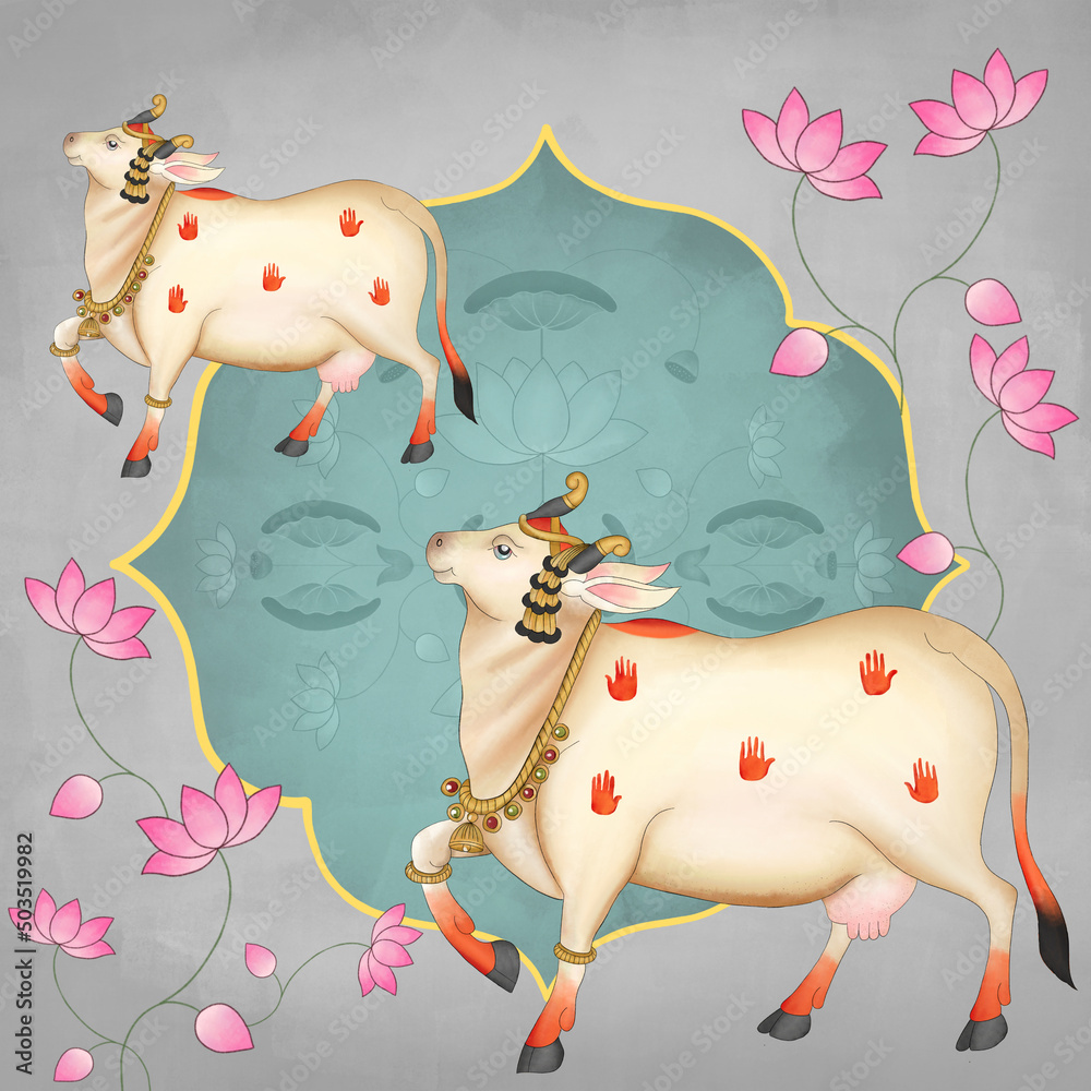 Indian traditional pichwai art painting illustration Stock Illustration ...