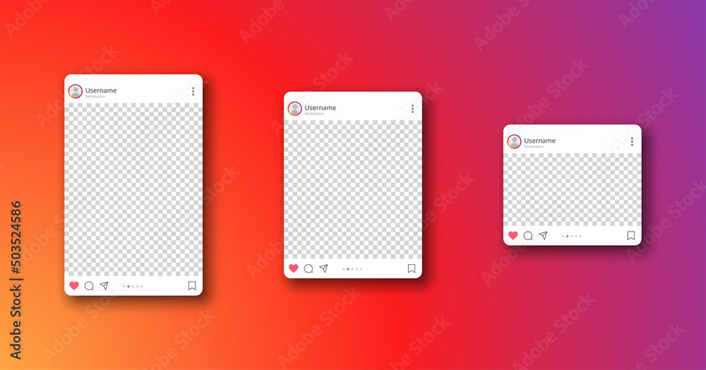 Instagram post mockup set in different sizes: 1080 x 1350, 1080 x 1080 ...