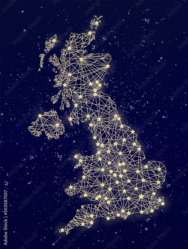 Glowing map of Great Britain on the night sky Stock Vector | Adobe Stock