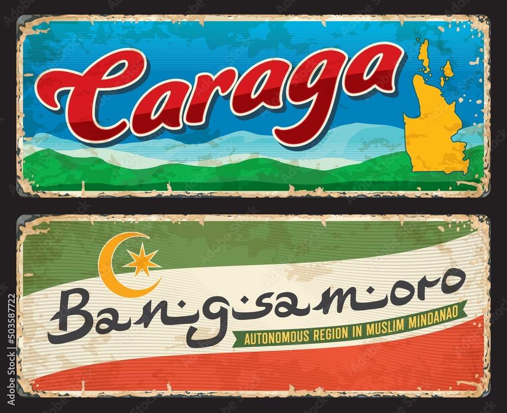 Caraga and Bangsamoro, Philippine travel stickers and plates, landmarks ...