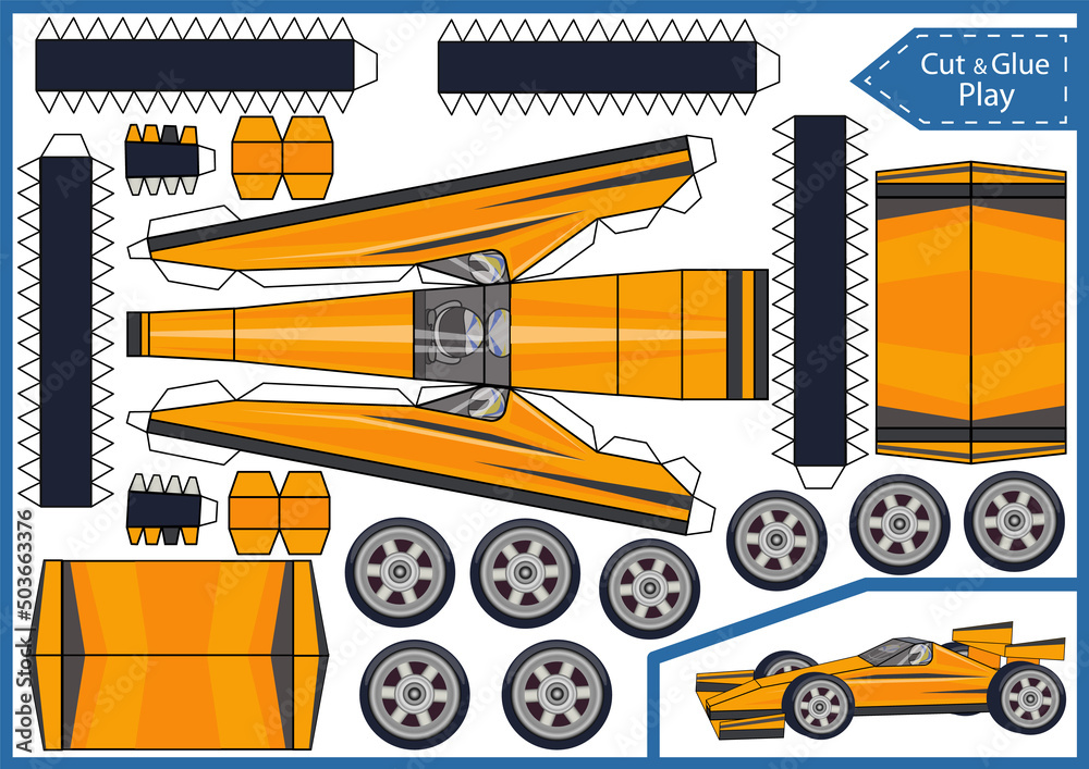 Craft game cut and glue paper racing car. Create papercraft 3d toy ...