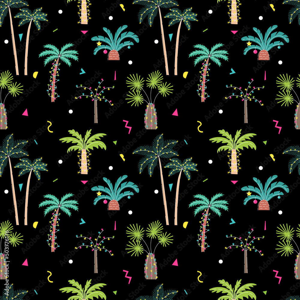 Seamless pattern with Christmas palm trees Stock Vector | Adobe Stock