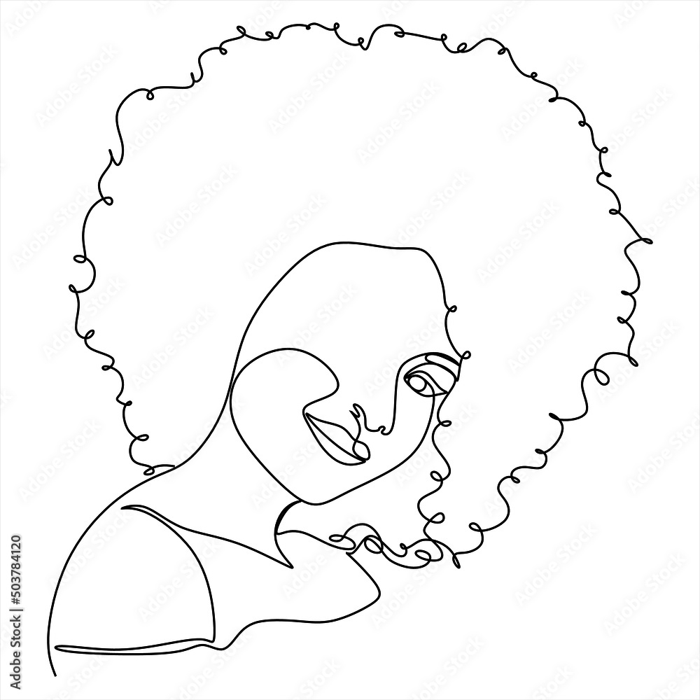 Line Art Woman Face Drawing. Black Woman Vector. Afro American Female ...