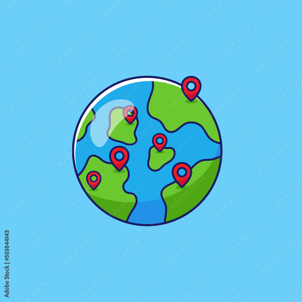 Pointer pin location on planet earth world globe Stock Vector | Adobe Stock