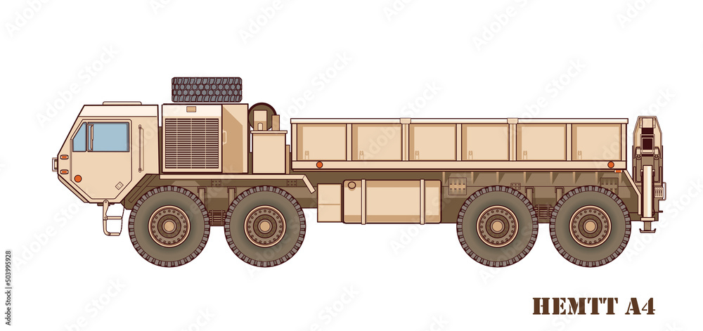 Huge military truck - HEMTT A4 isolated on white. Vector illustration ...