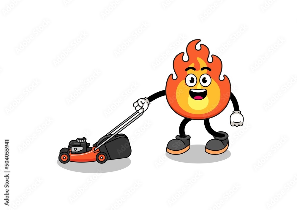 fire illustration cartoon holding lawn mower Stock Vector | Adobe Stock