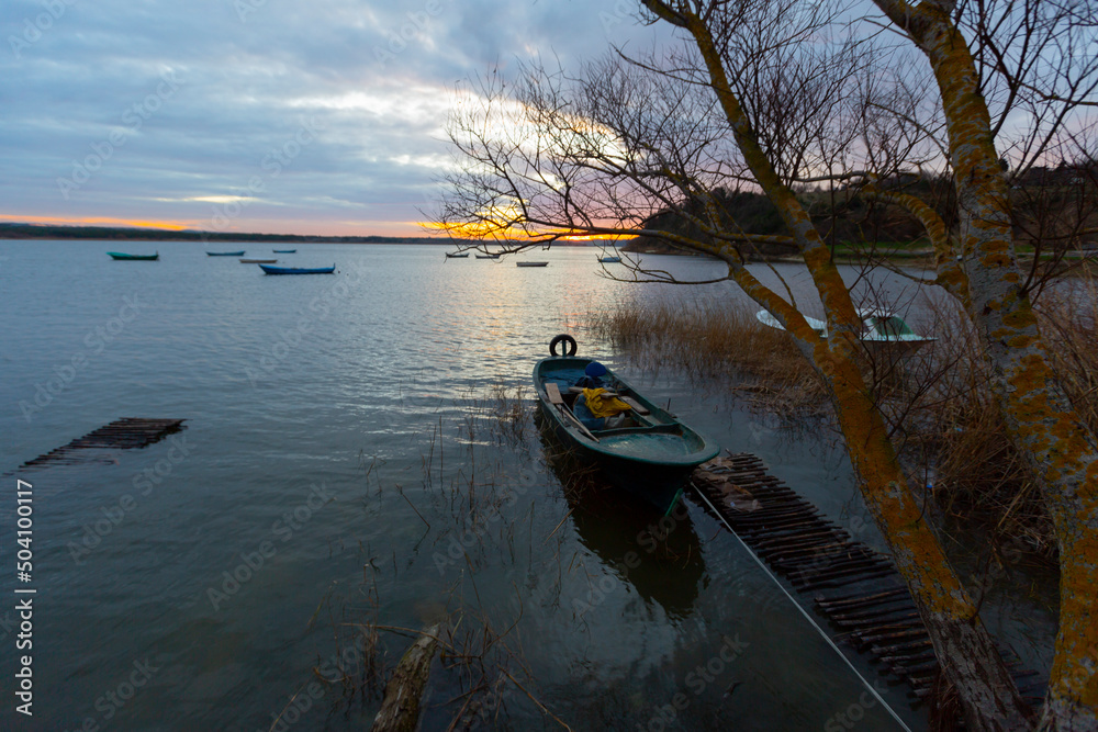 Fisher boat back to Van port. Van Lake has special fish, Alburnus ...