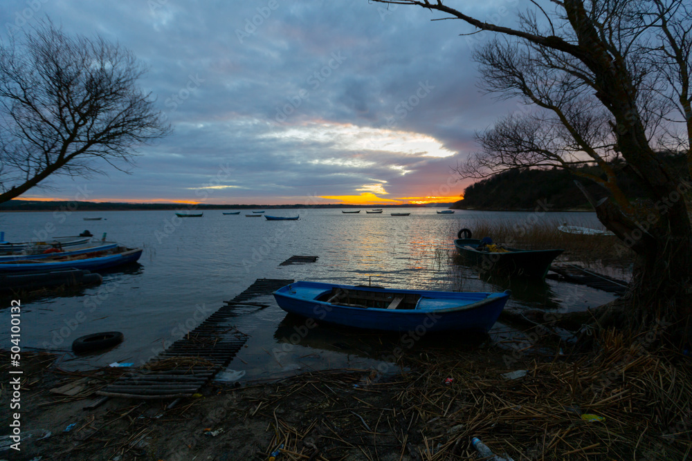 Fisher boat back to Van port. Van Lake has special fish, Alburnus ...