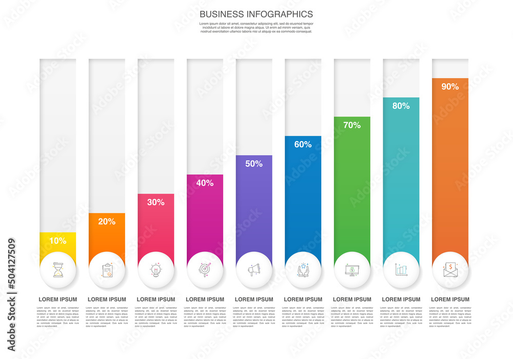 Infographics vector with 9 columns. Business concept graphic process ...