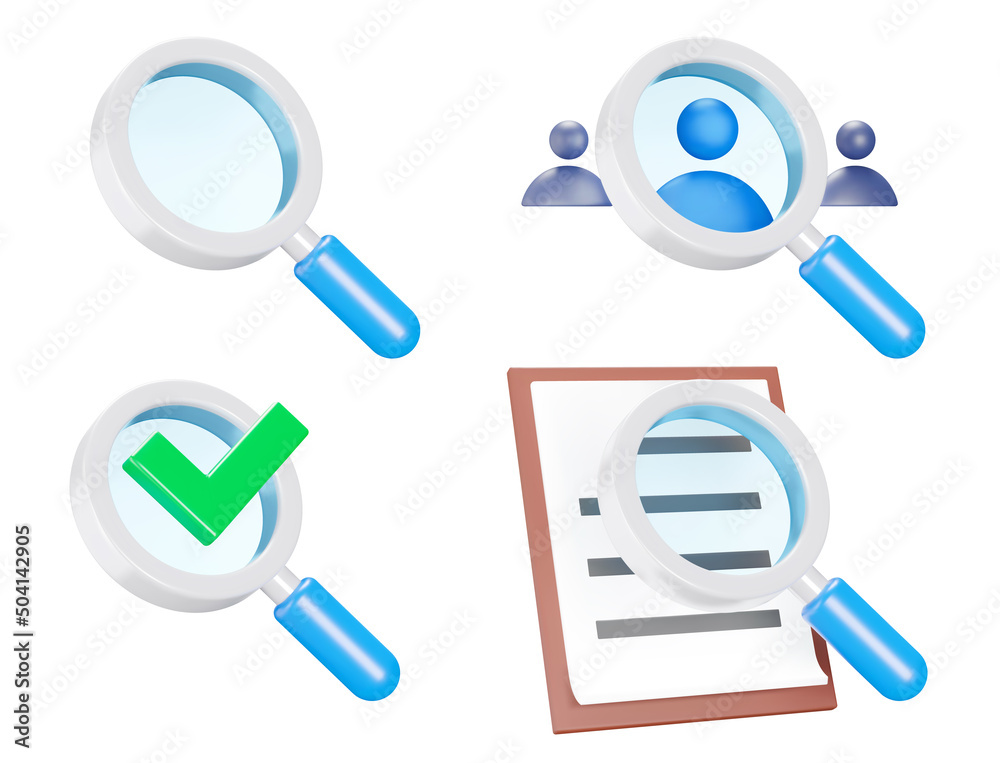 Magnifying glass icon set. Search and Review. Find a person, employee ...