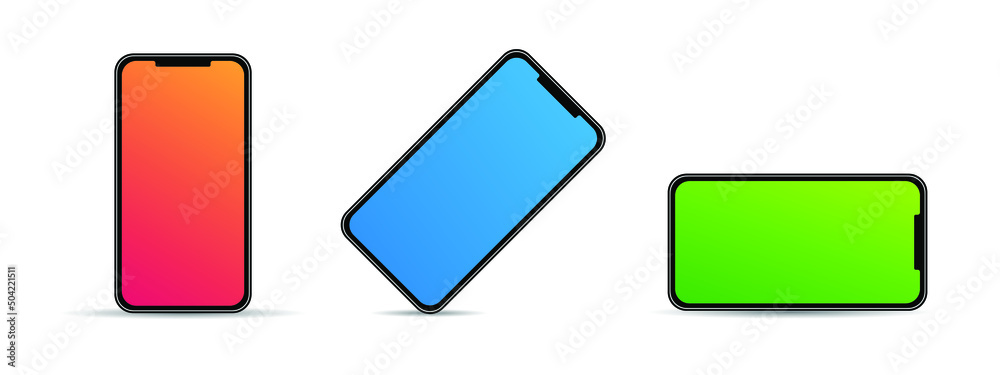 Set of blank phones on white background, vertical diagonal and ...