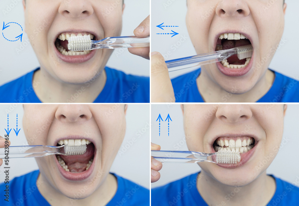 Instructions on how to brush your teeth. Step-by-step scheme. Clean ...