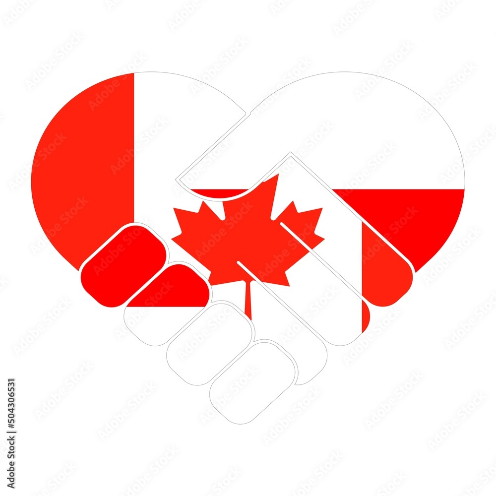 Handshake symbol in the colors of the national flags of Canada and ...