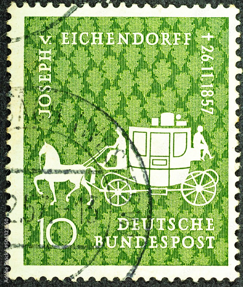 GERMANY - CIRCA 1957: a stamp printed in the Germany shows Coach ...