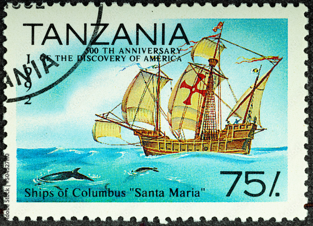 TANZANIA - CIRCA 1992: A stamp printed in Tanzania devoted to 500th ...