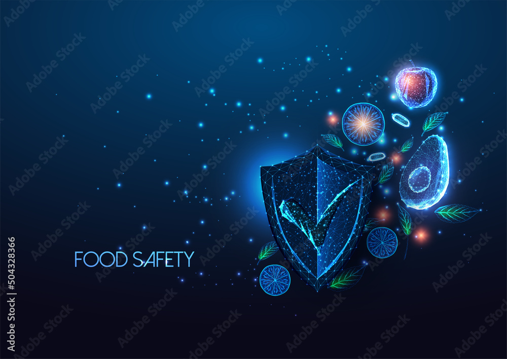 Futuristic food safety control concept with glowing fruits and ...