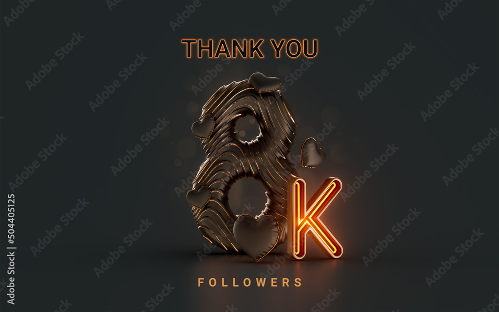 8k follower celebration banner on dark background with neon glow ...
