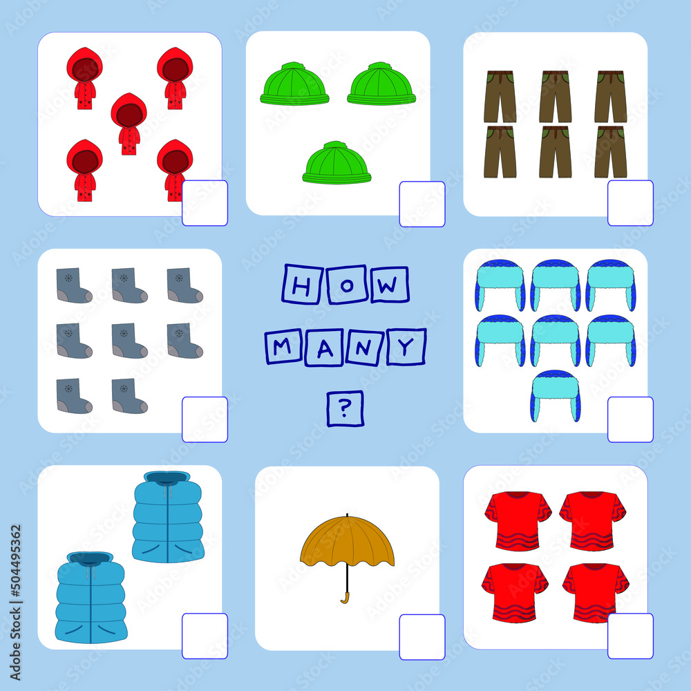 How many counting game with clothes. Preschool worksheet, kids activity ...