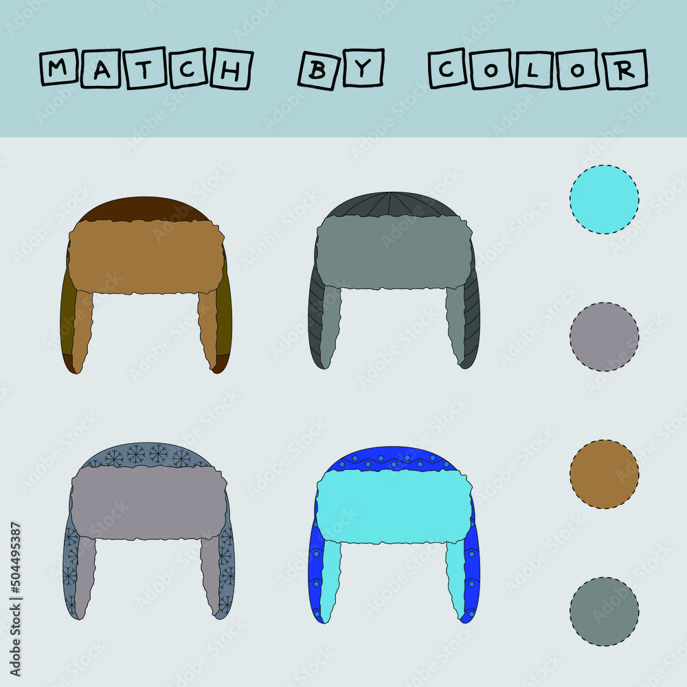 Connect the name of the color and the character of the hat. Logic game ...