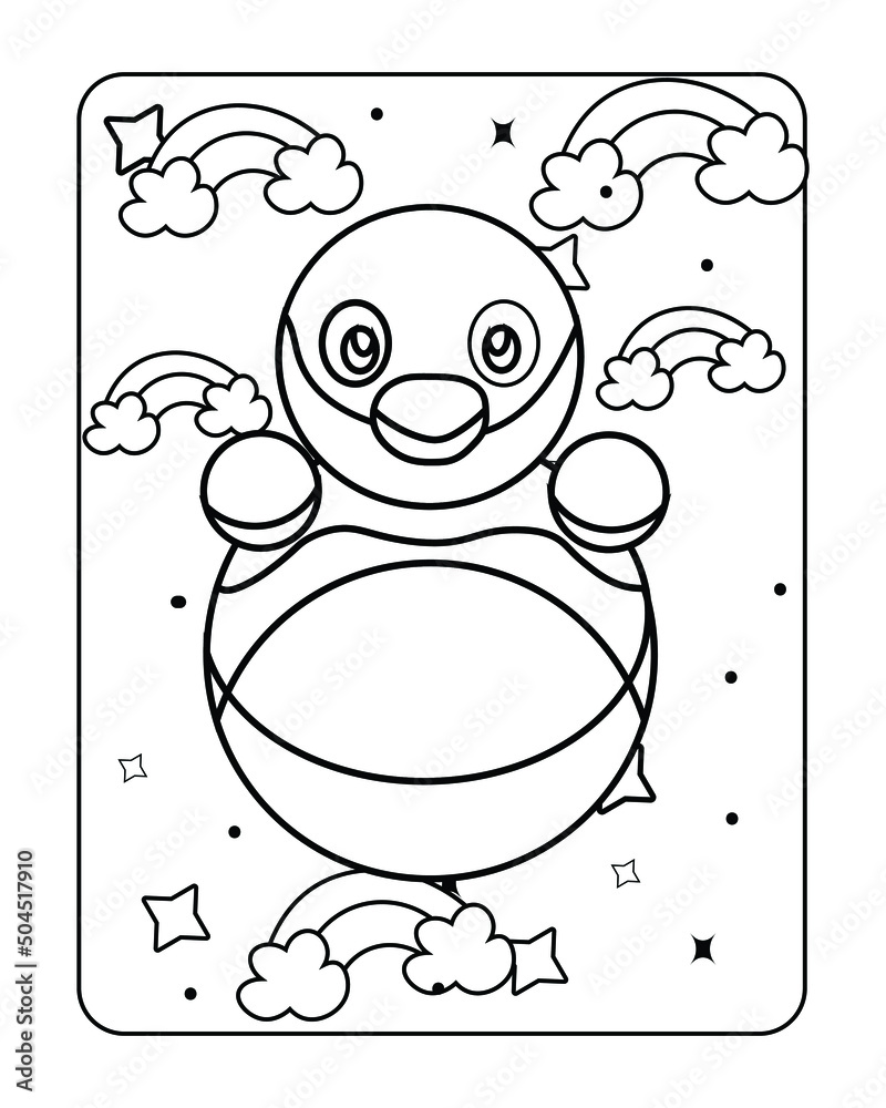 Baby toy coloring page, kids coloring page, toy line art design, Stock ...