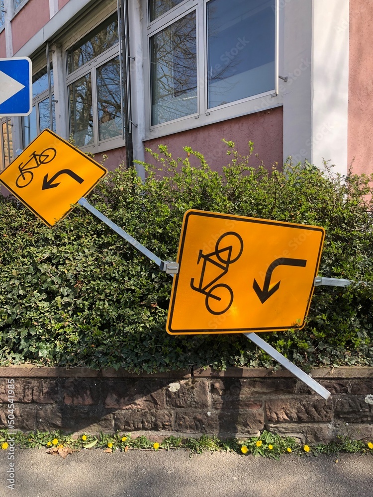 broken yellow road signs Stock Photo | Adobe Stock