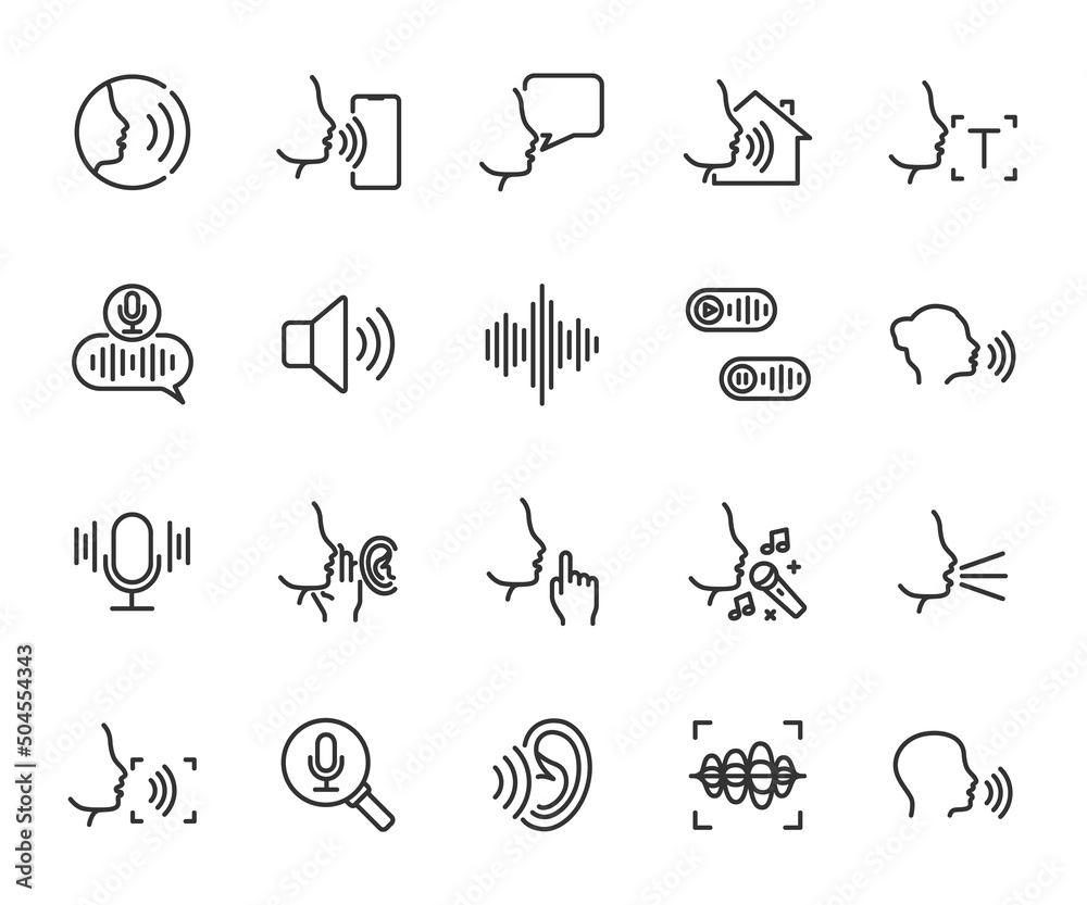 Vector set of voice line icons. Contains icons voice control, sound ...