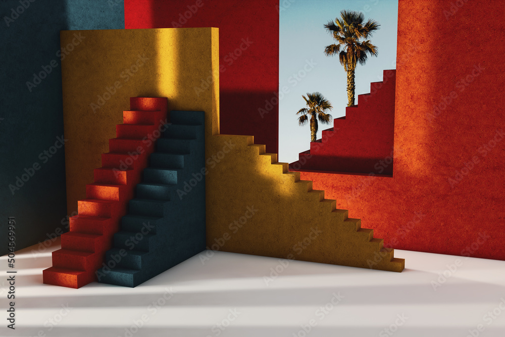 Surreal interior space with stairs Stock Photo | Adobe Stock