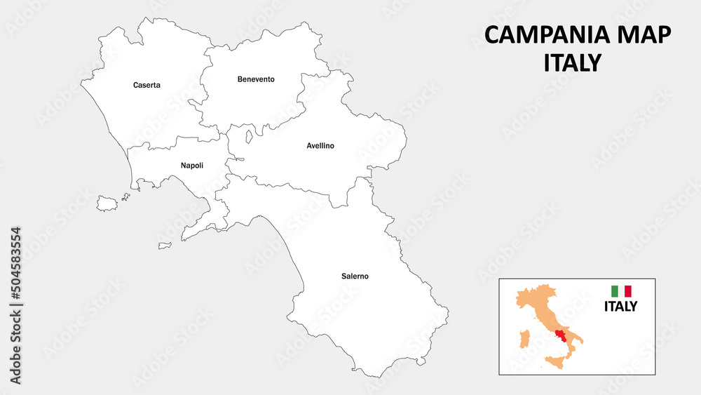 Campania Map. State and district map of Campania. Administrative map of Campania with district ...