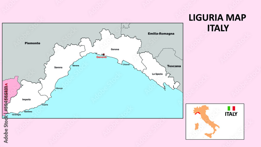 Liguria Map. Political map of Liguria with boundaries in white color. Stock Vector | Adobe Stock